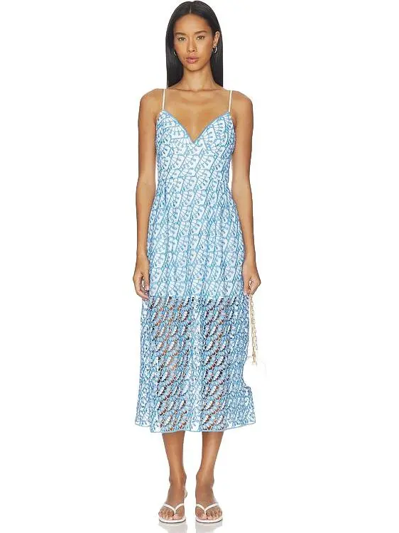 MILLY Embroidered Midi Dress - Blue