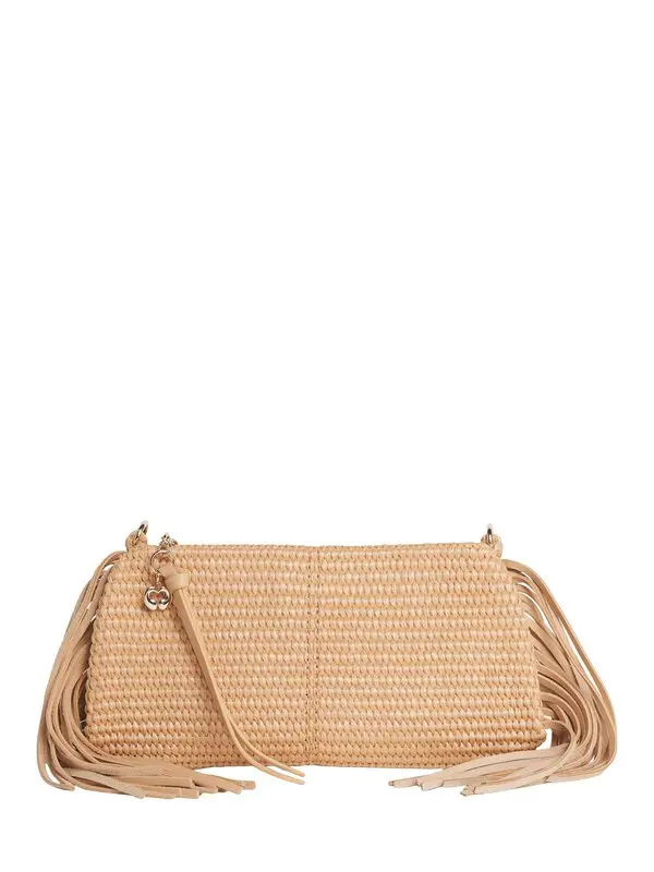 Maje Raffia Miss M Clutch Bag With Fringe And Chain Strap - Beige