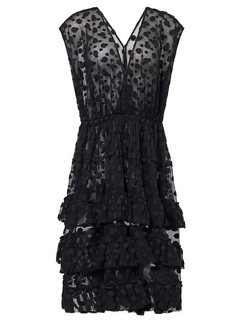 Dries Van Noten Polka Dot Ruffle Mesh Midi Dress - Black