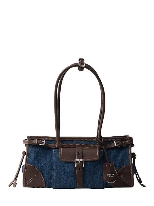 Prada Bonnie Denim And Leather Handbag - Blue