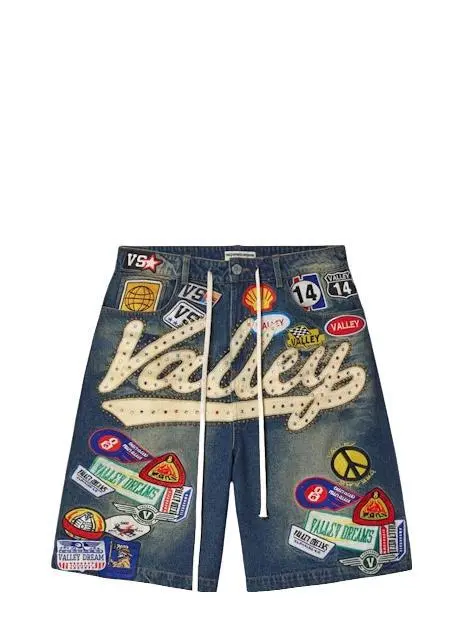 VALE FOREVER Embellished Denim Shorts - Mid Wash