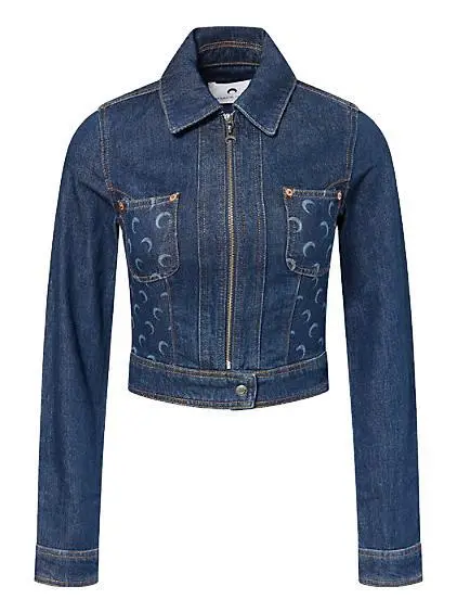 MARINE SERRE Denim Logo-print Trucker Jacket - Midnight Blue