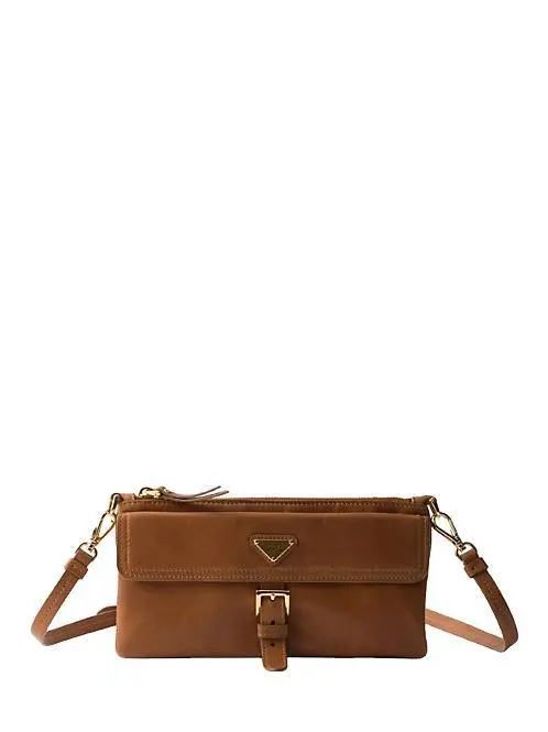 Prada Logo-plaque Leather Pouch - Brown