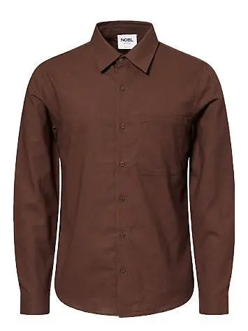 NOBL Josh Long-sleeve Linen-blend Shirt - Brown