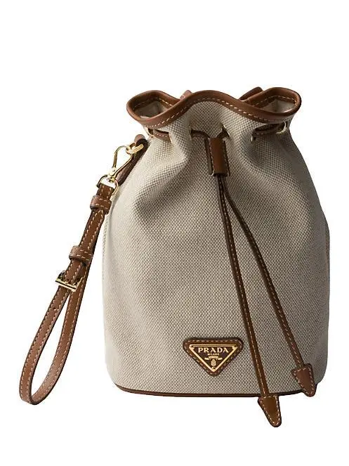 Prada Logo Plaque Canvas Pouch - Neutral