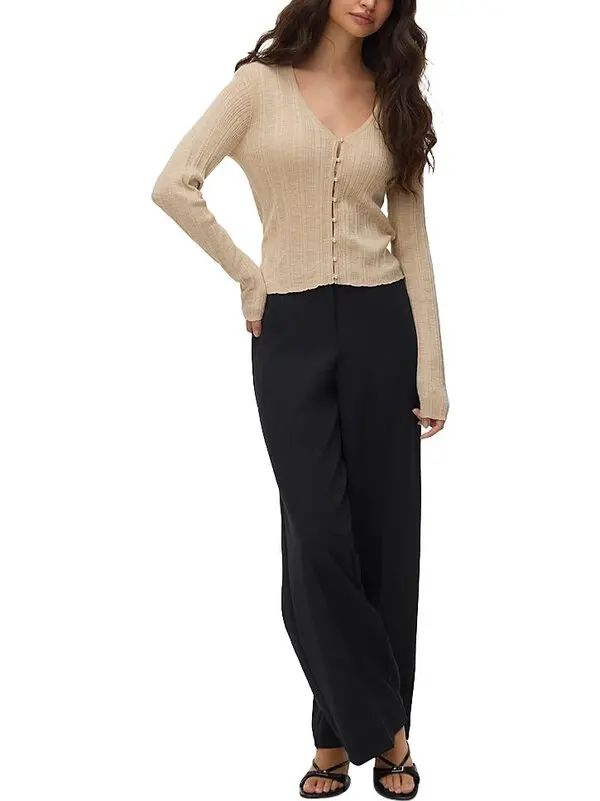 Vero Moda Ribbed V-neck Cardigan - Oatmeal