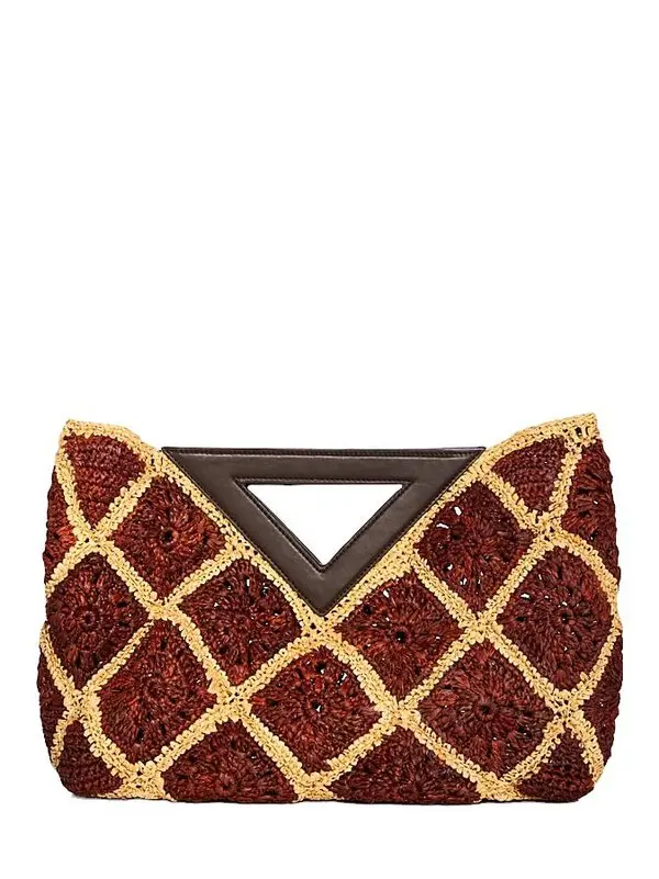 Veronica Beard Vesper Raffia Crochet Clutch - Espresso Multi