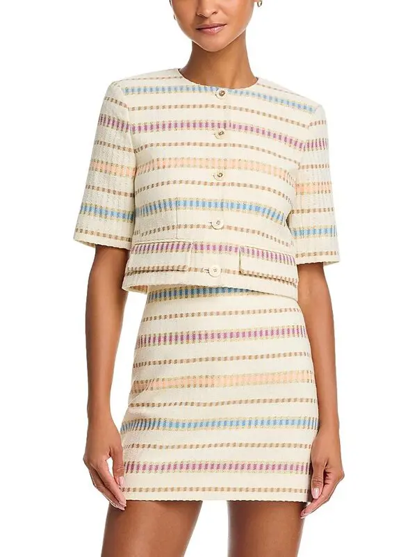 Veronica Beard Orville Cropped Jacket - Ecru Multi