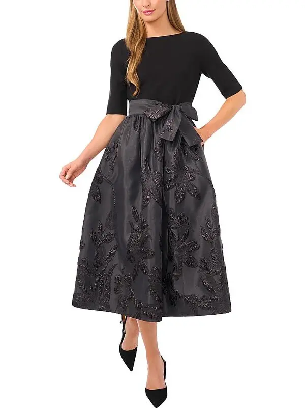 Ted Baker London Jesse Mixed Media Midi Dress - Rich Black