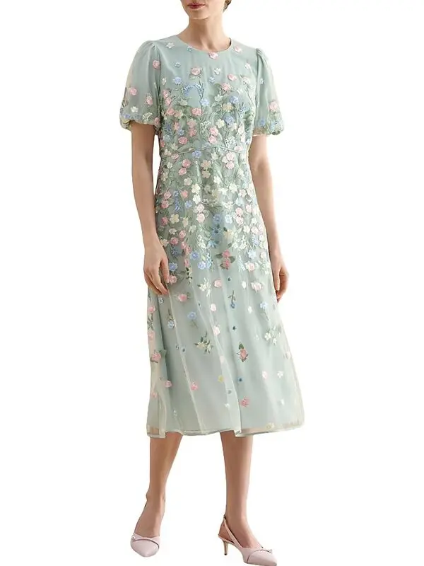 HOBBS LONDON Audra Embroidered Midi Dress - Green Multi