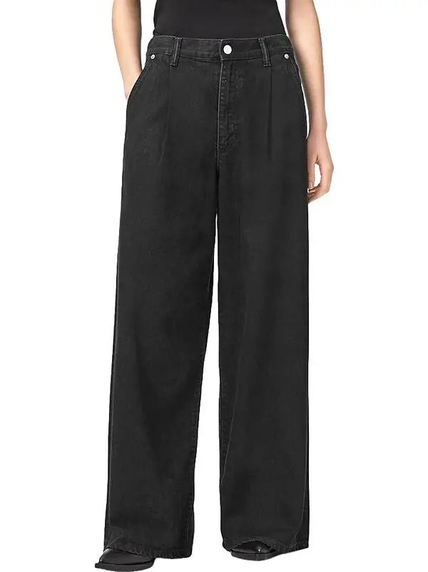 ALLSAINTS Haze Pleat High Rise Wide Leg Jeans - Washed Black
