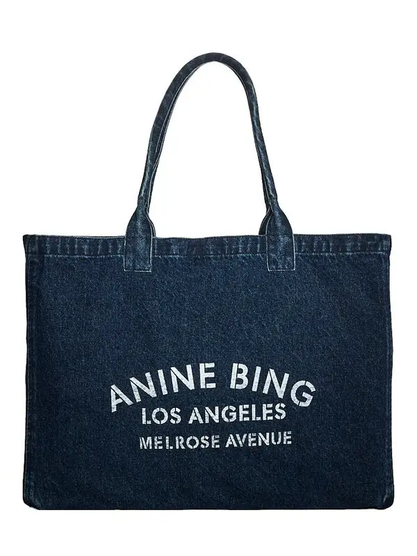 ANINE BING Leo Large Logo Denim Tote Bag - Dark Blue Denim