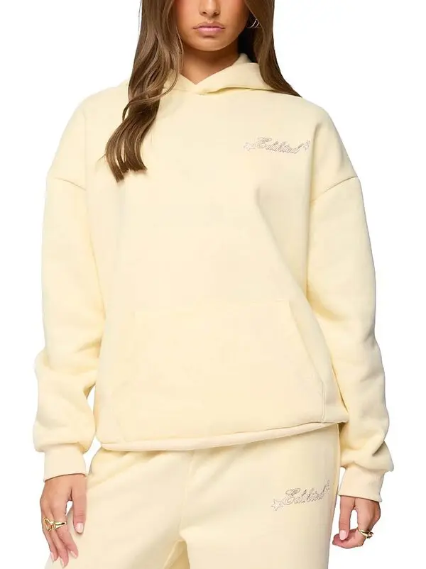 EDIKTED Embroidered Logo Fleece Hoodie - Yellow