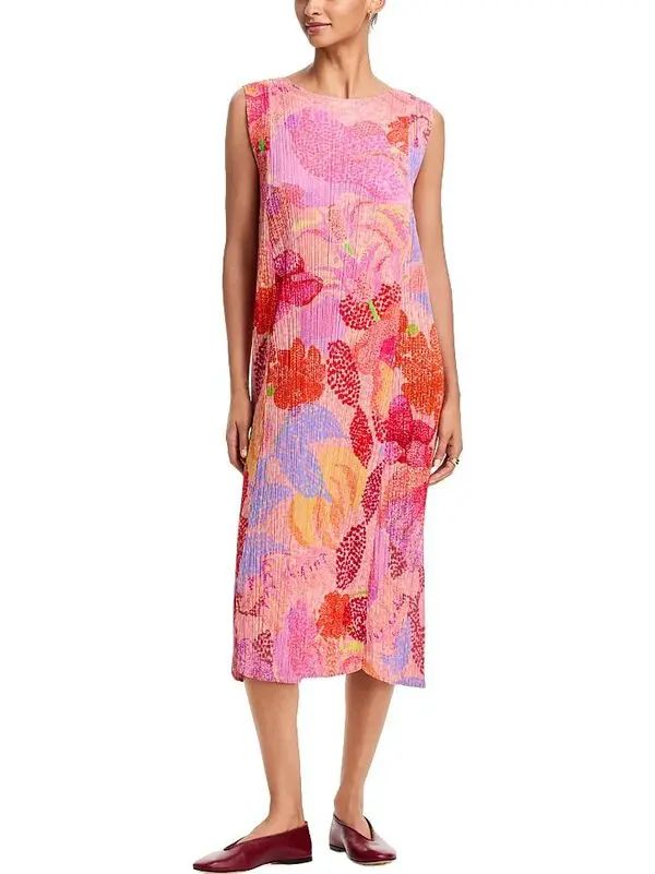 Issey Miyake Sleeveless Printed Midi Dress - Pink