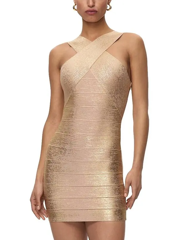 Herve Leger Metallic Louisa Dress - Gold Foil