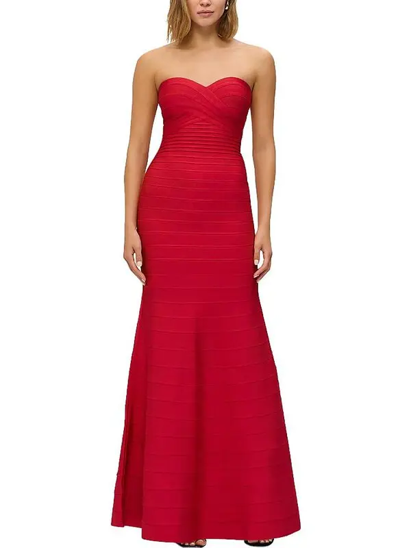Herve Leger The Sara Strapless Gown - Lipstick Red