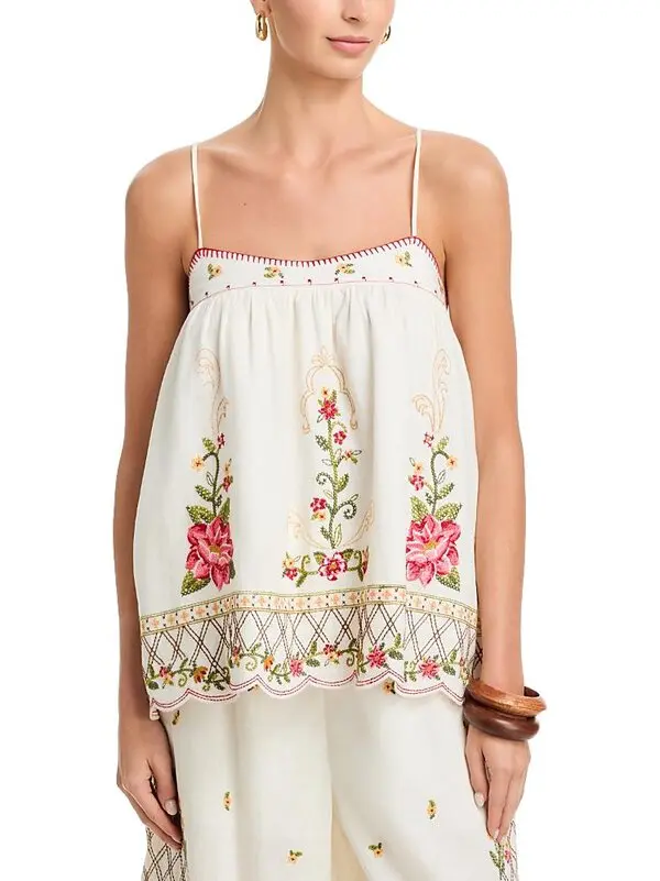 Farm Rio Floral Embroidered Tank Top - Off-white
