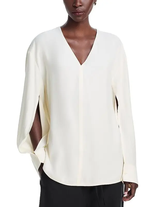 TOTEME V-neck Twill Blouse - Stone