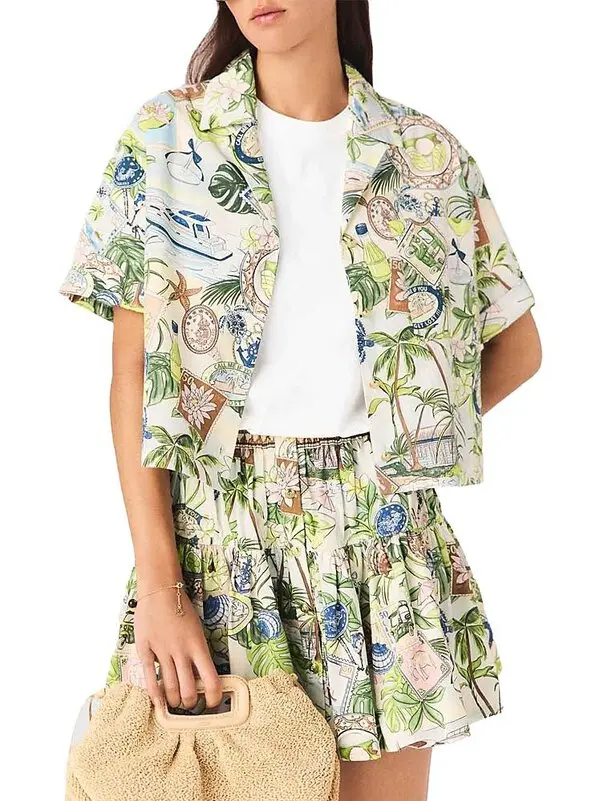 Maje Printed Cropped Shirt - Postcard Print