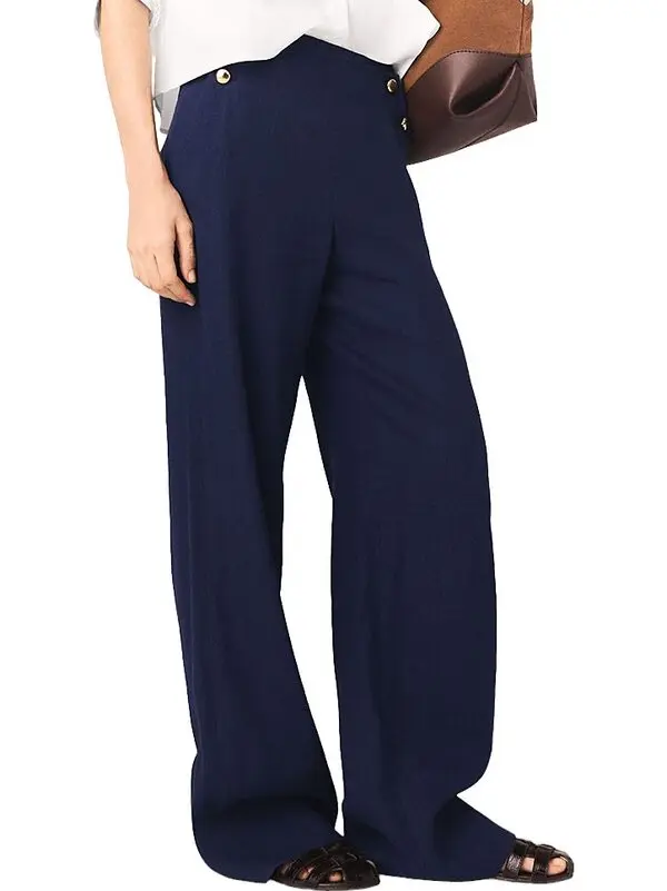 Maje Linen Blend Wide Leg Trousers - Navy