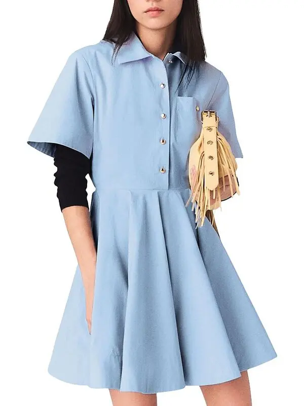 Maje Flared Shirt Dress - Blue Sky