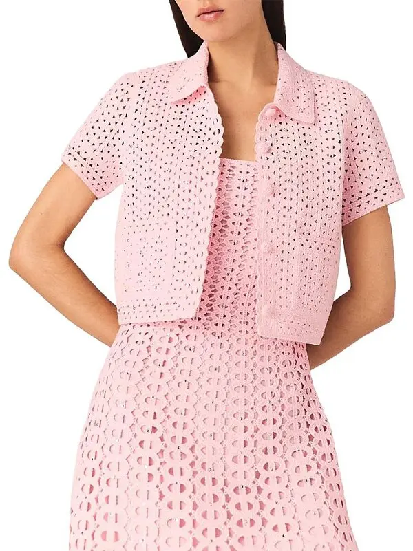Maje Mykinga Rhinestone Crochet Cardigan - Pink