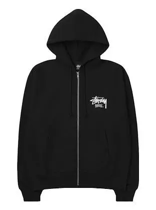 StÜssy Stock Seoul Exclusive Zip Up Hooded Sweatshirt - Black