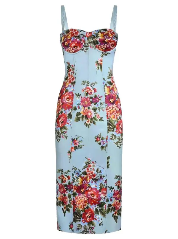Dolce & Gabbana Floral Print Midi Dress - Blue