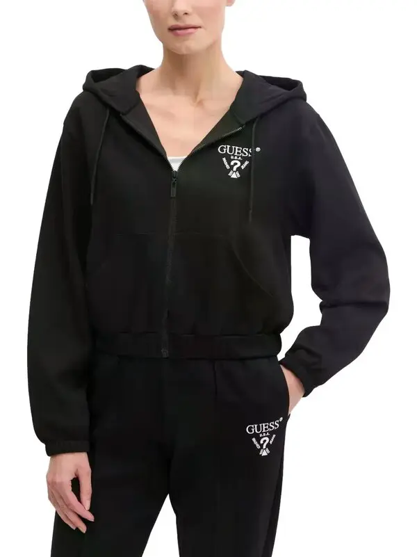 Guess Roberta Zip-up Hoodie With Embroidered Logo - Black