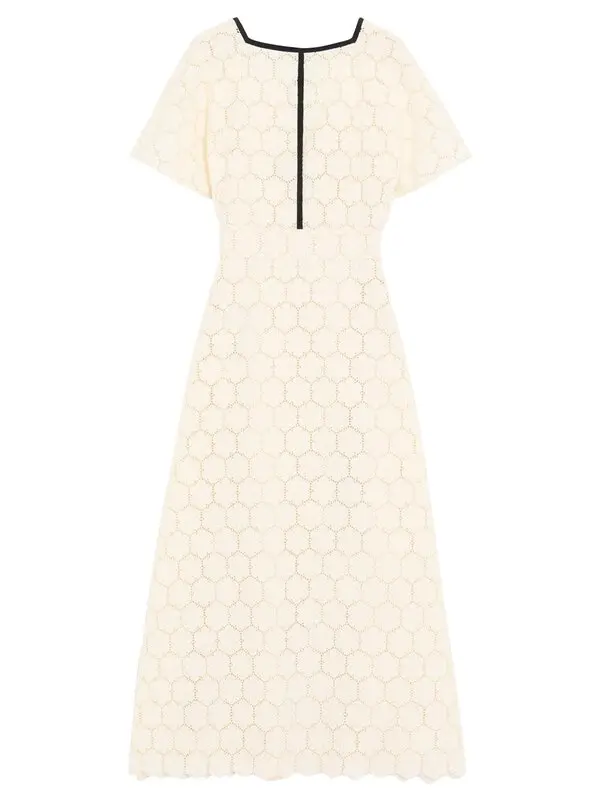 Valentino Garavani Cotton Fleurs À Jours Midi Dress - Ivory