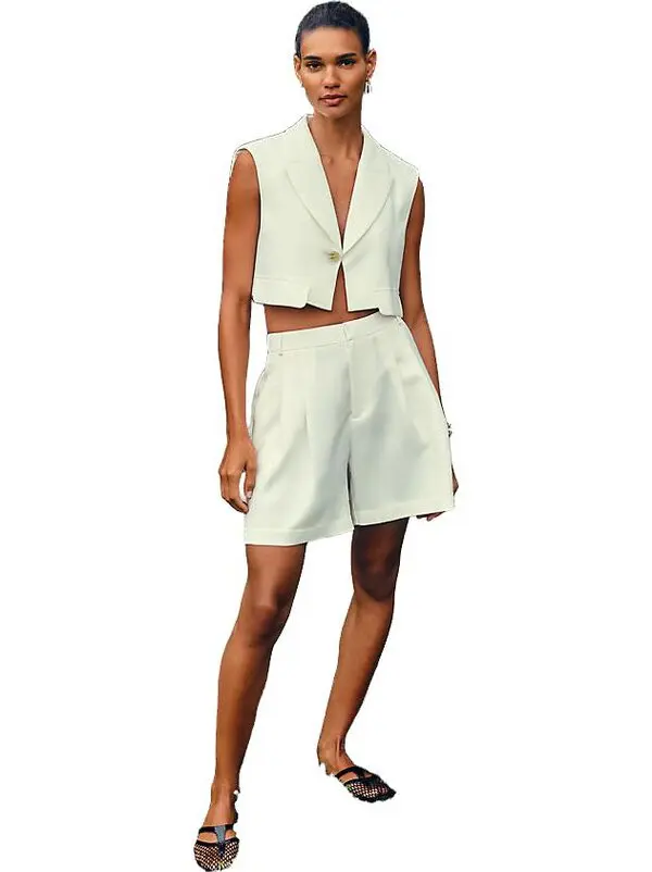 Maeve Tailored Crop Vest - White