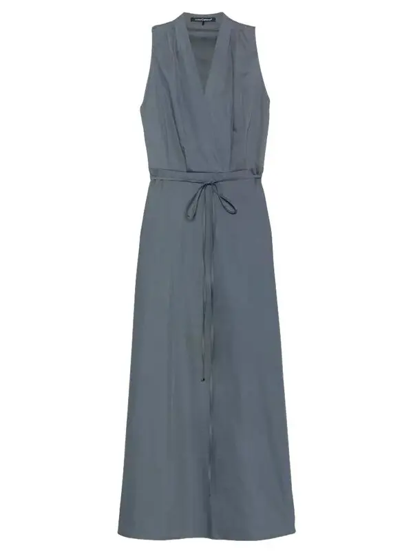 LUISA CERANO Sleeveless V-neck Belted Midi Dress - Grey