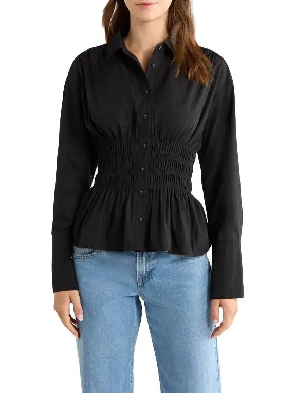 Princess Polly Shirred Button-up Shirt - Black