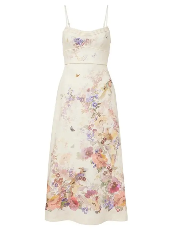 Zimmermann Alchemy Floral Linen Midi Dress - White