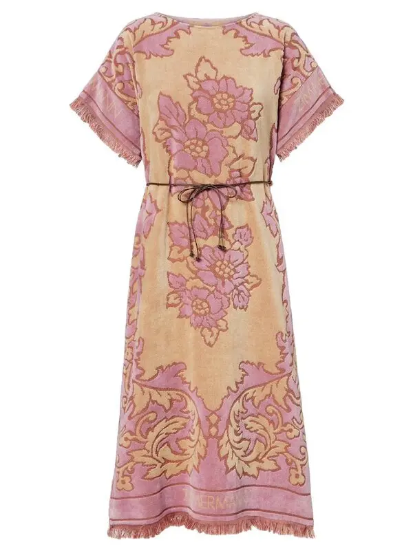 Zimmermann Aster Floral Fringed Cotton Terry Midi Dress - Pink