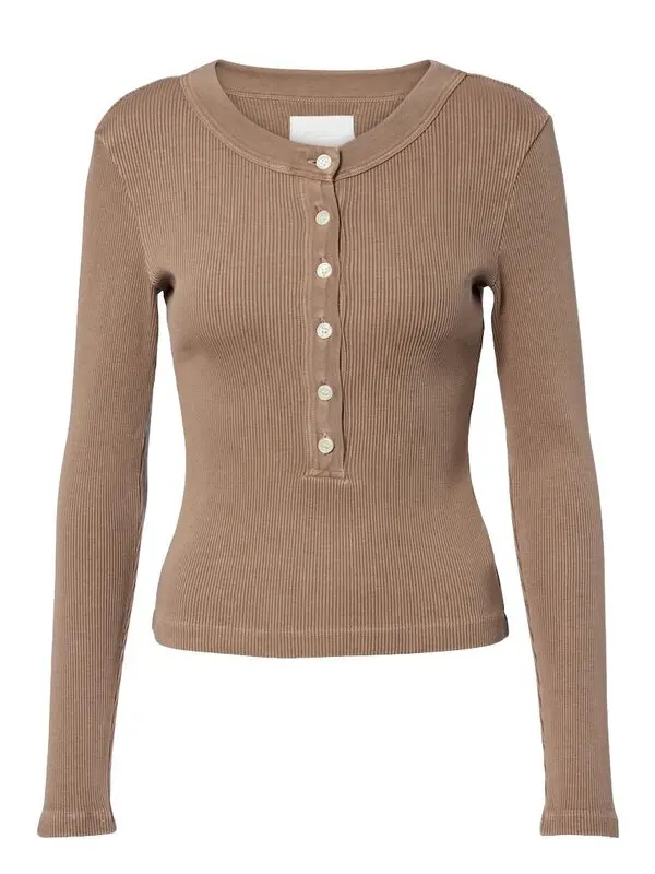 Citizens Of Humanity Varra Ribbed-knit Henley Shirt - Brown