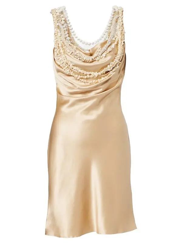 Balmain Embellished Silk Satin Slip Dress - Beige