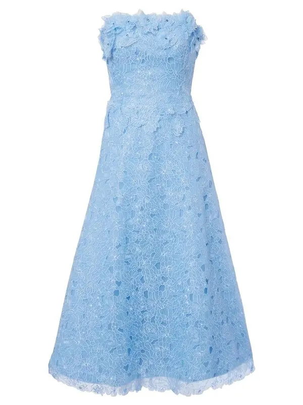 Costarellos Vanessa Embroidered Organza Cocktail Dress - Blue