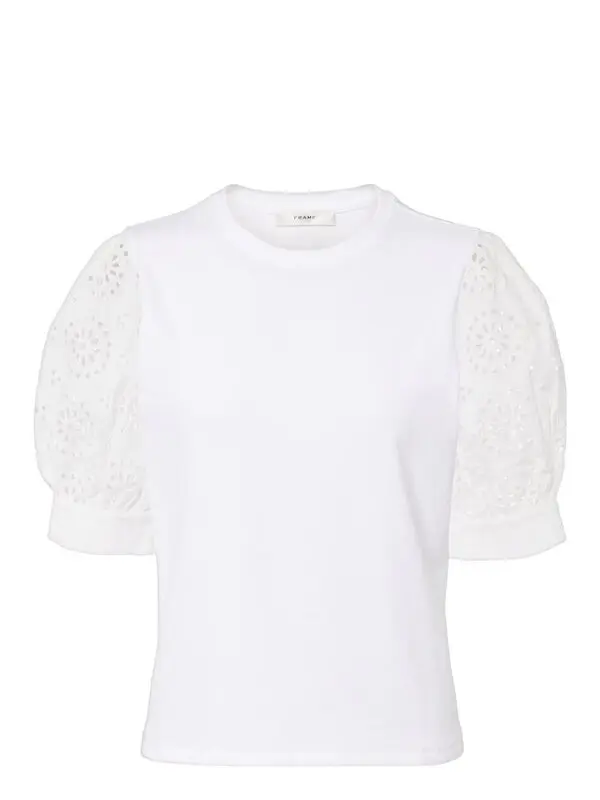 FRAME Deco Broderie Anglaise Cotton T-shirt - White