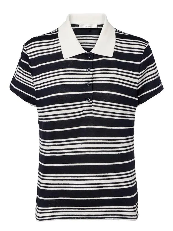 FRAME Striped Linen-blend Polo Shirt - Blue