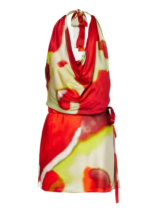 Staud Liora Printed Silk-blend Satin Minidress - Red