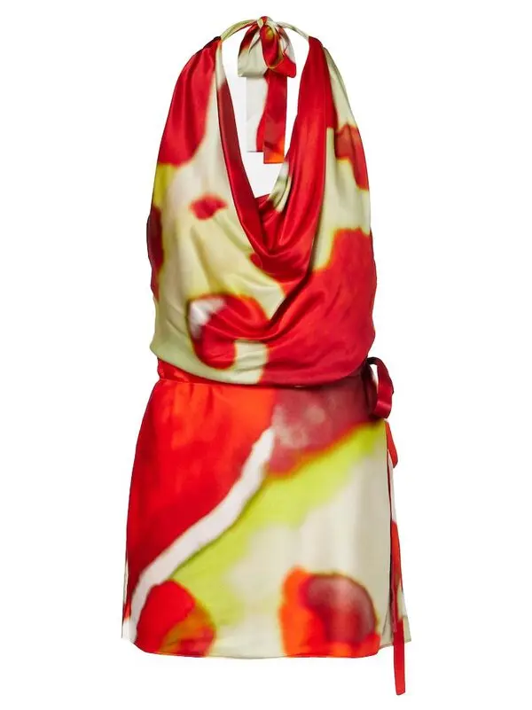 Staud Liora Printed Silk-blend Satin Minidress - Red