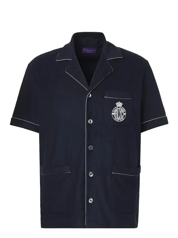 Ralph Lauren Purple Label Embroidered Cotton And Silk Terry Shirt - Blue