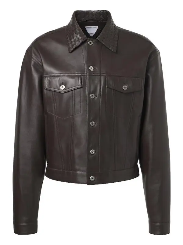 Bottega Veneta Intrecciato Lamb Leather Jacket - Brown