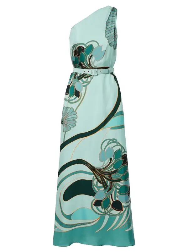 La DoubleJ Blooming Tulip Placée One-shoulder Silk Maxi Dress - Green