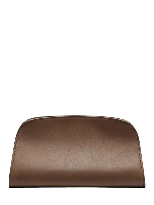 THE ROW Peggy Small Leather Clutch - Brown
