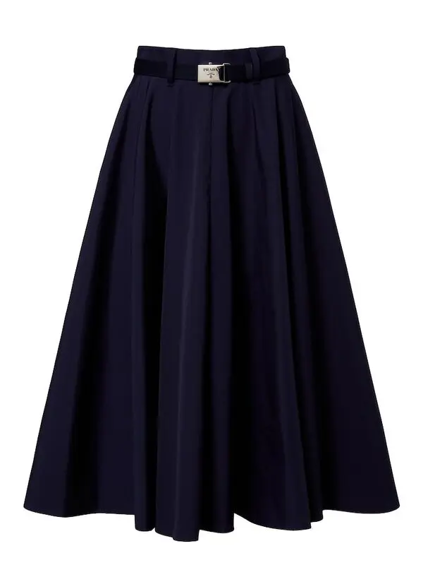 Prada Belted Poplin Midi Skirt - Blue