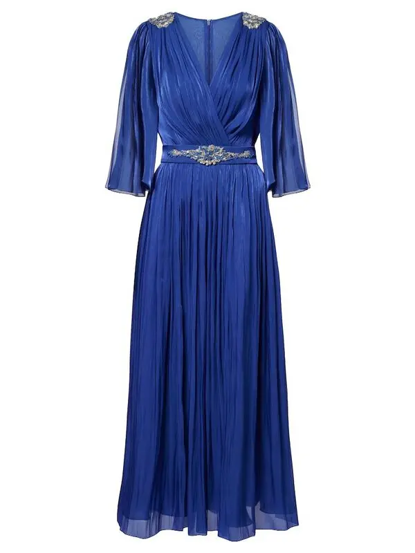 Costarellos Embellished Lurex Georgette Gown - Blue