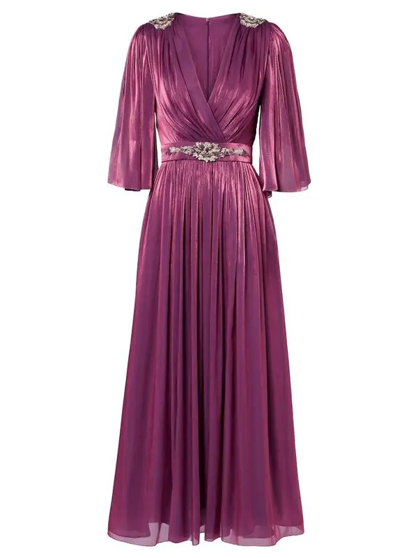 Costarellos Embellished Lurex Georgette Gown - Purple