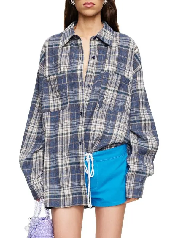 Lioness Clarity Plaid Cotton Flannel Button-up Shirt - Ash Plaid